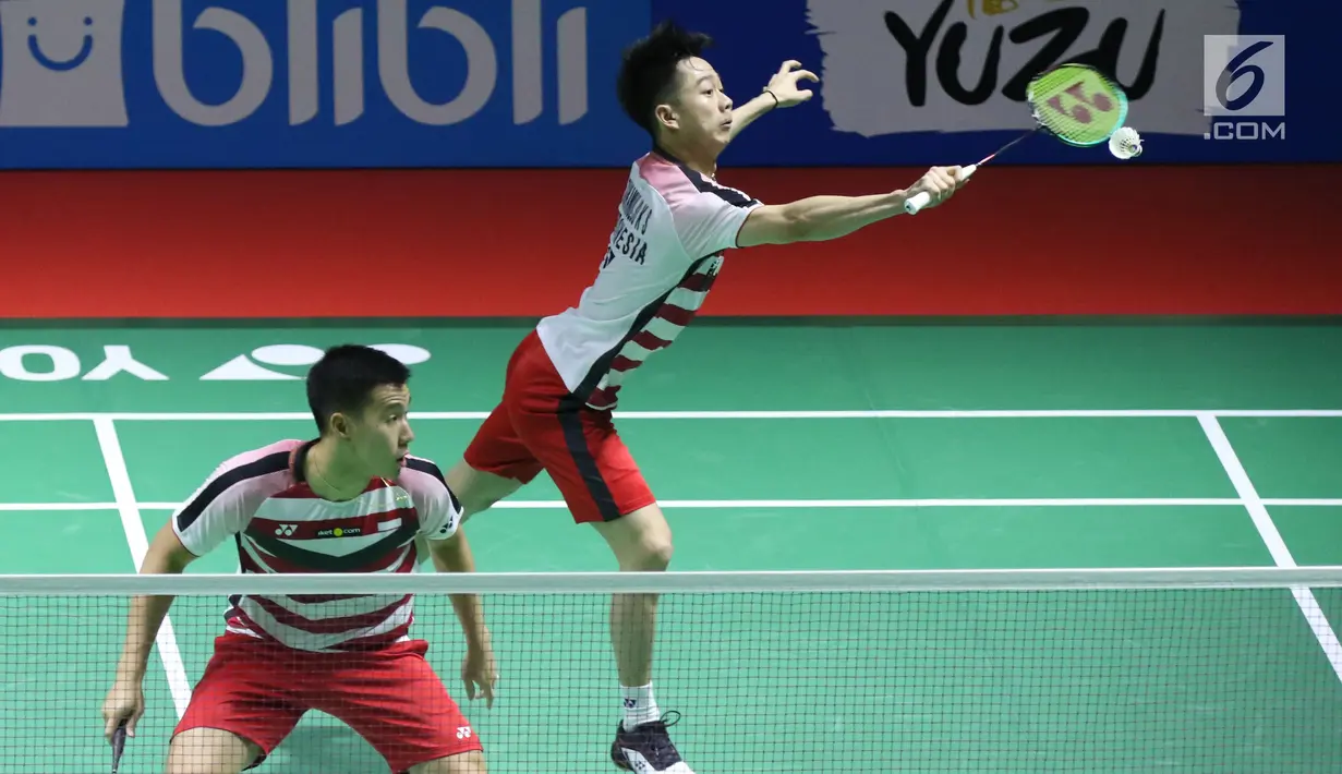 FOTO: Kevin / Marcus Ungguli Duel Ganda Putra Indonesia - Foto Liputan6.com