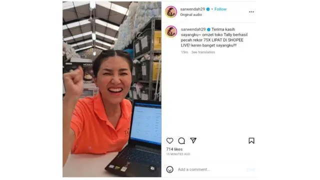 Sesi Shopee Live Sarwendah dan Brand Lokal Tally Pecahkan Rekor, Tingkatkan Omzet 75 Kali Lipat ...