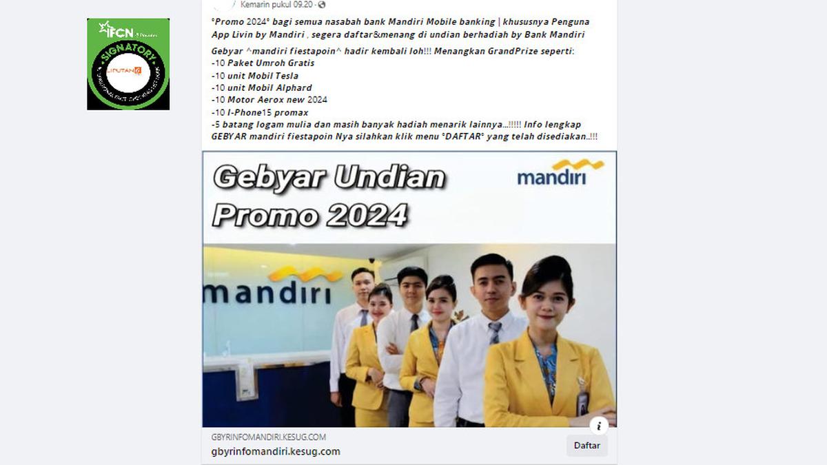 Cek Fakta: Tidak Benar Pendaftaran Undian Berhadiah Bank Mandiri - Cek ...