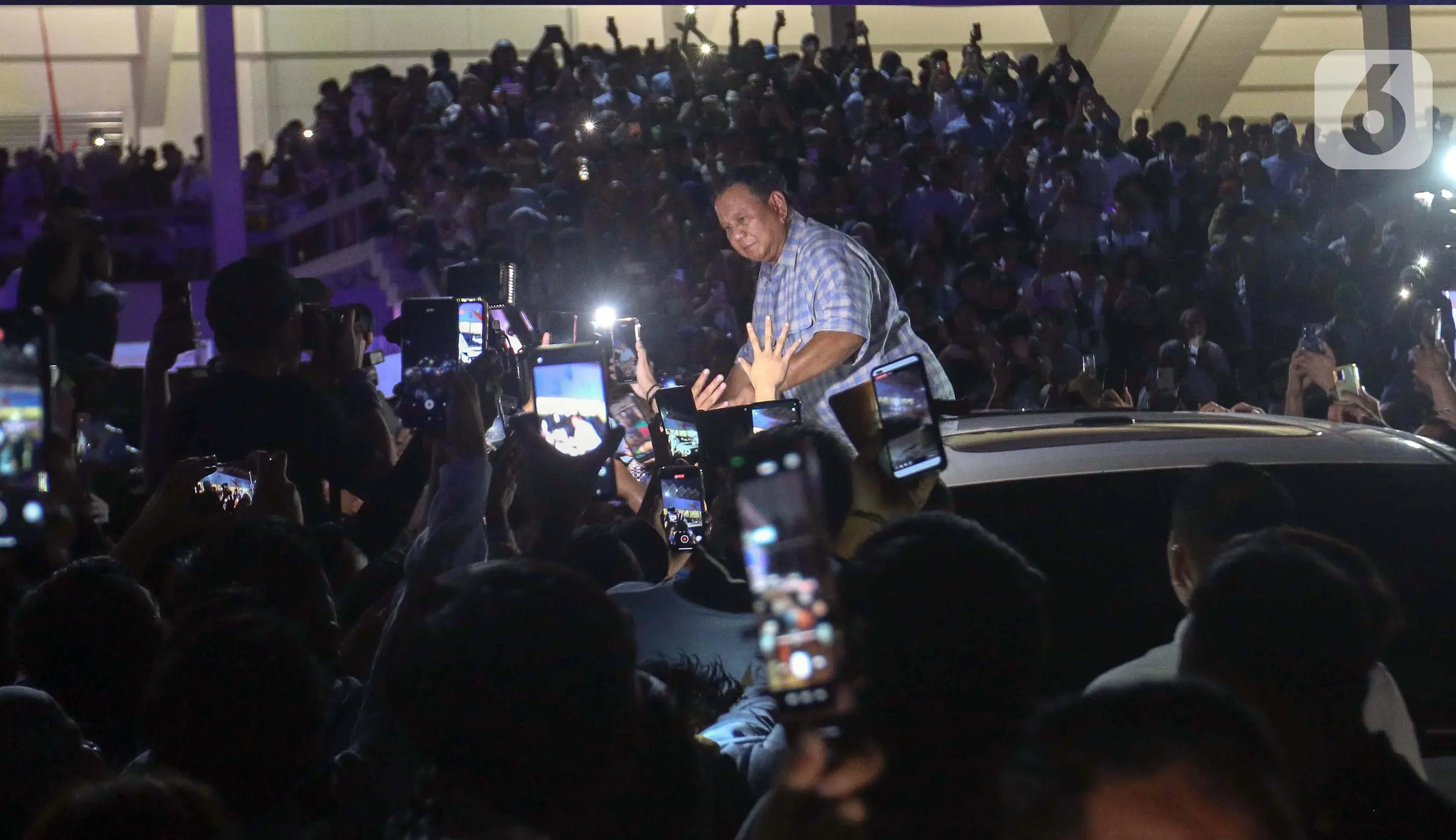 Momen Pidato Kemenangan Hasil Hitung Cepat Pasangan Prabowo-Gibran - Foto Liputan6.com