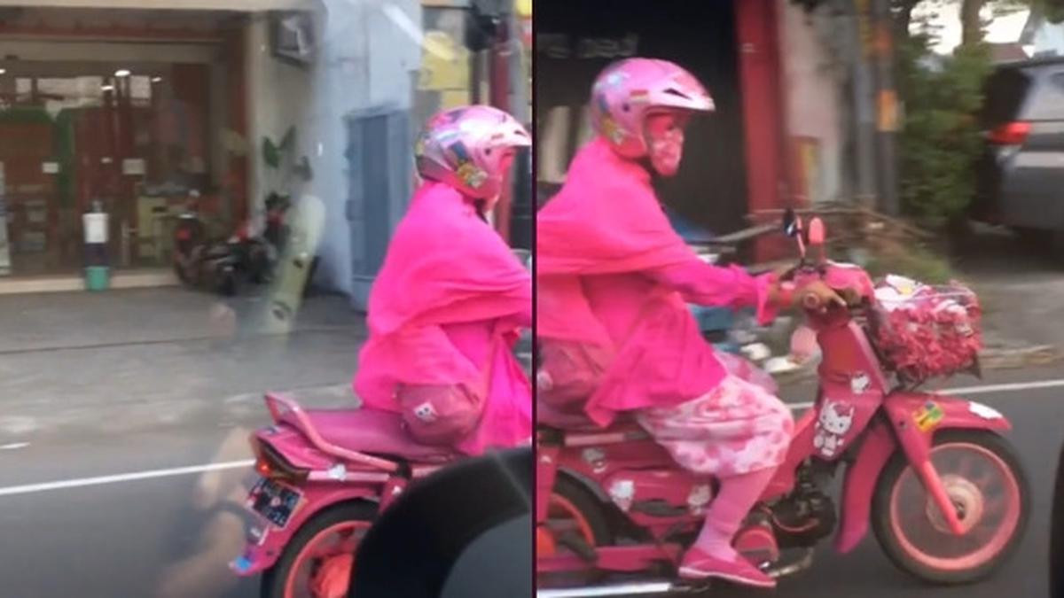 Viral Emak-Emak Naik Motor Serba Pink, Aksinya Curi Perhatian - Hot Liputan6.com