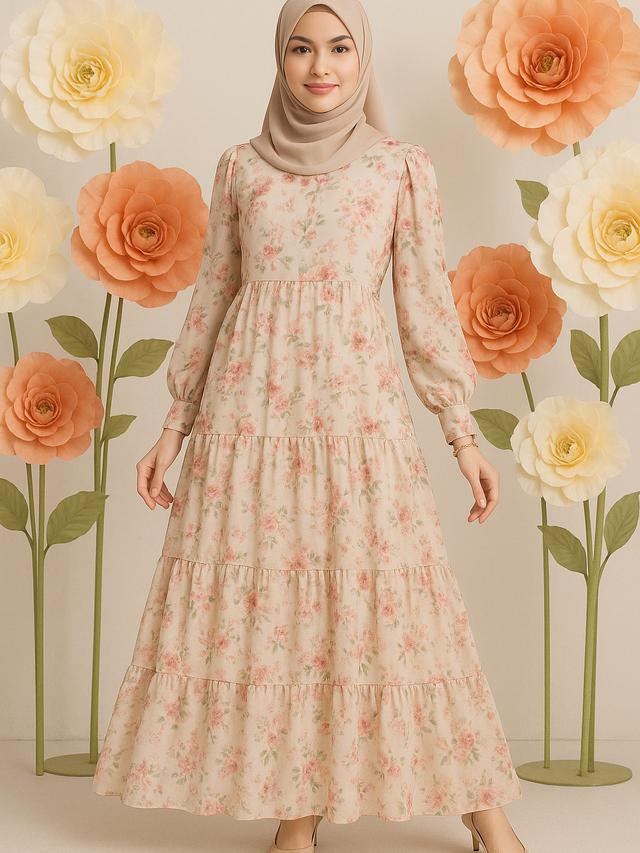 7 Model Gamis Ceruti Motif Bunga Terbaru, Pilihan Fashion Muslimah yang ...