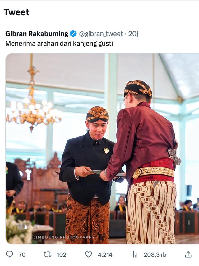 Alasan Gibran Rakabuming Diberi Gelar Bangsawan oleh Mangkunegara X ...
