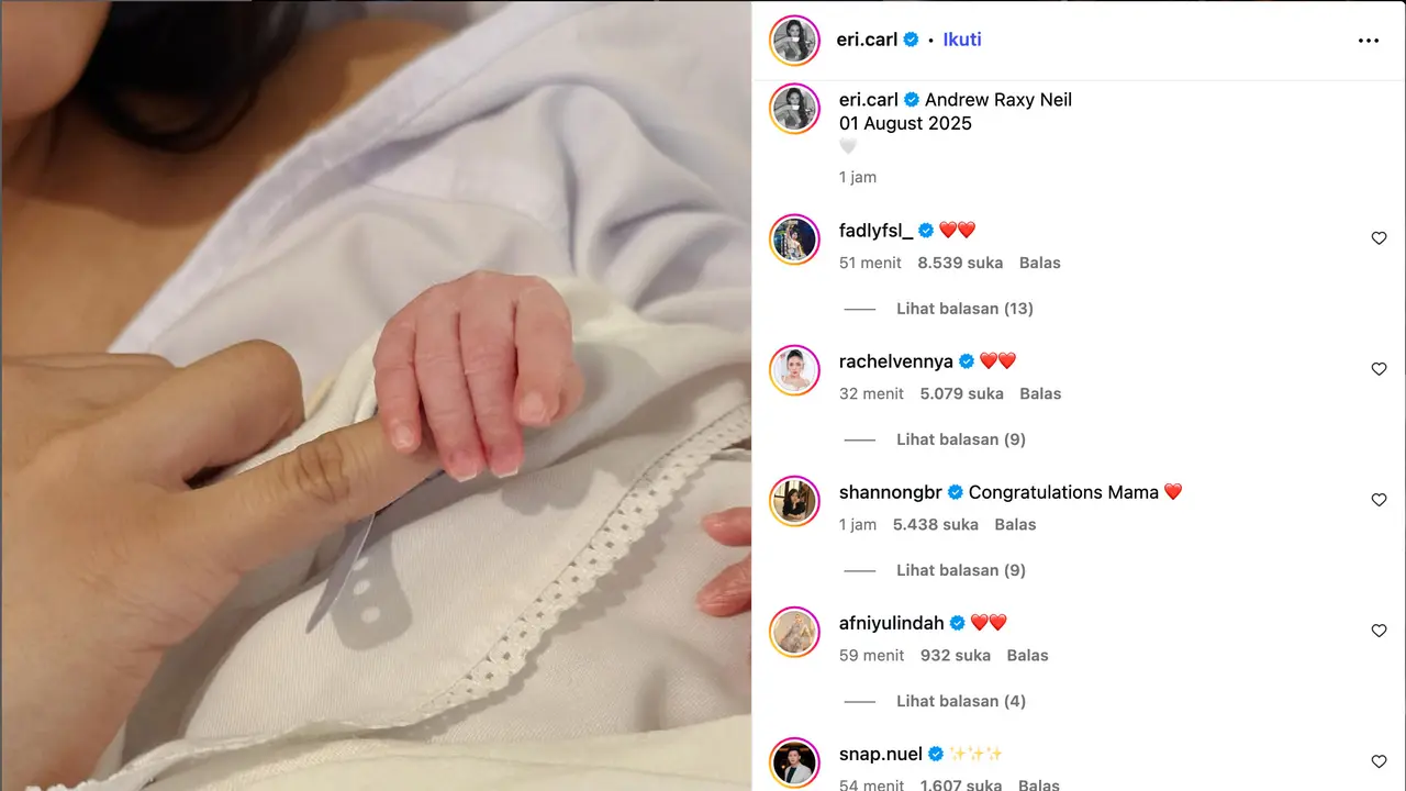 Erika Carlina Lahirkan Bayi Laki-laki 1 Agustus 2025, Dinamai Andrew Raxy Neil - ShowBiz ...