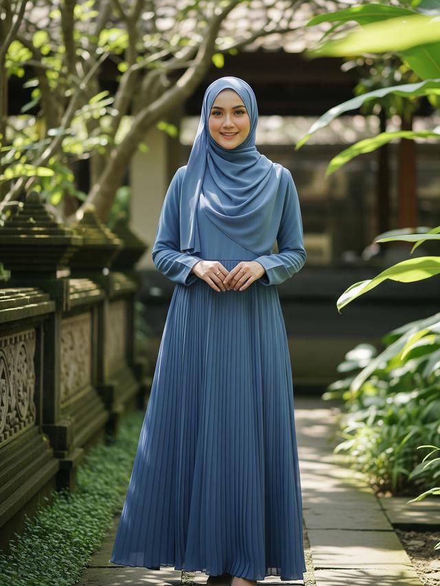 9 Model Gamis A-line Syari Berbahan Jatuh, Tampil Anggun di Momen ...