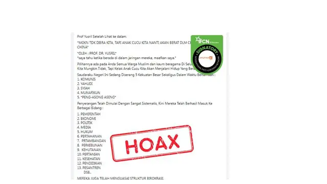 Cek Fakta: Hoaks Pesan Berantai Tulisan Prof Yusril Ihza Mahendra Terkait Kondisi Indonesia ...