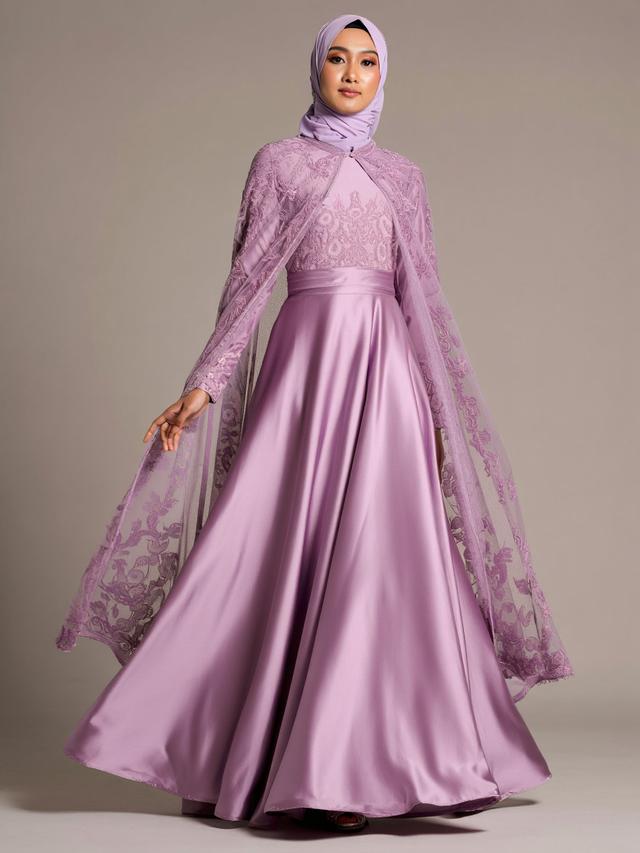 7 Gamis A-Line Kombinasi Cape Brokat yang Sedang Tren Tahun Ini, Cocok ...