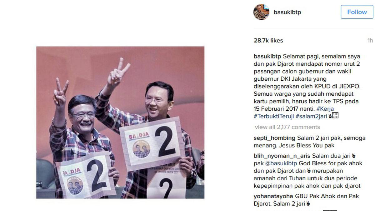 Ahok Mulai Gunakan Salam Dua Jari di Media Sosial - Pemilu Liputan6.com