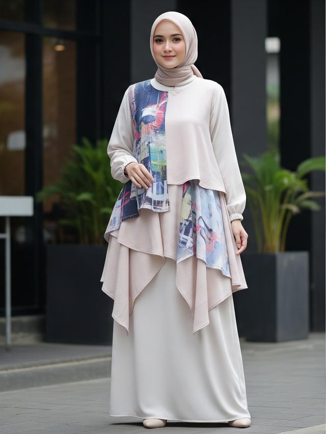 8 Model Gamis Terbaru Kombinasi Rompi yang Beri Kesan Tubuh Lebih ...