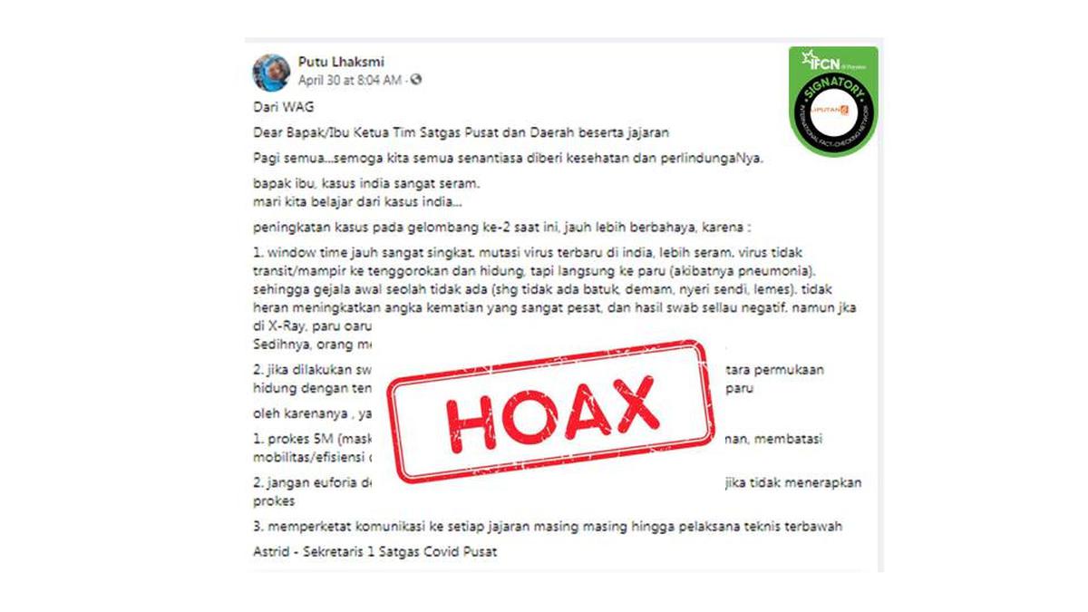 Cek Fakta: Hoaks Pesan Berantai Mengatasnamakan Satgas Covid-19 Pusat ...