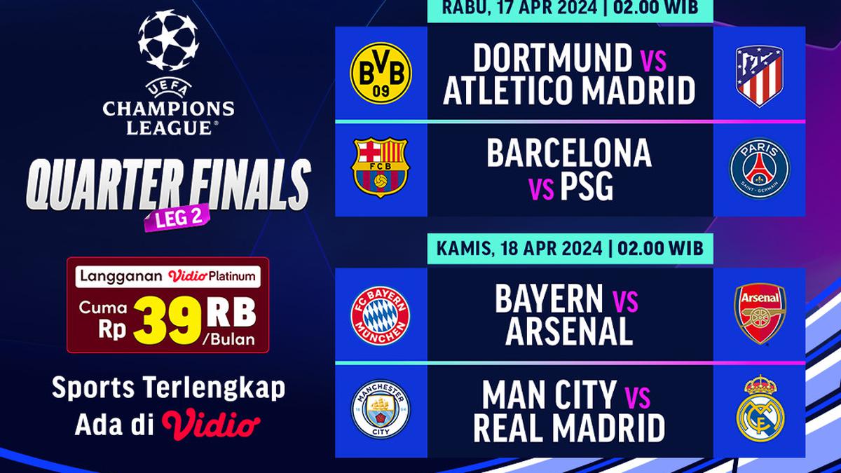 Jadwal Siaran Langsung Liga Champions 2023 2024 Babak 8 Besar Leg 2 Di
