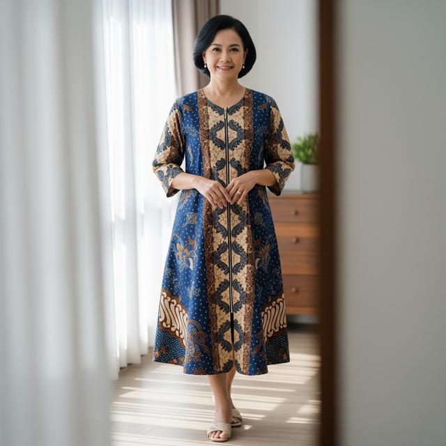 9 Model Baju Batik Tunik Resleting Depan untuk Wanita 50 Tahun, Nyaman ...