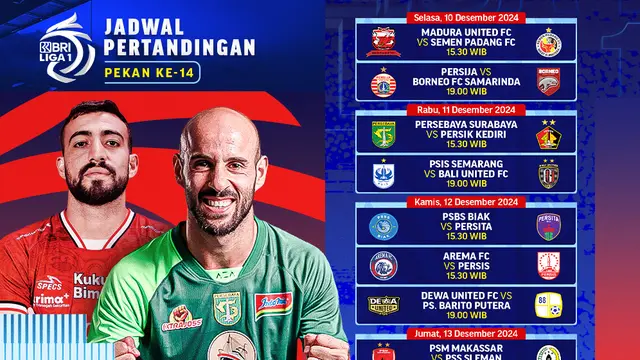 Jadwal Live Streaming BRI Liga 1 2024/25 Matchweek 14 di Vidio - Indonesia Bola.com