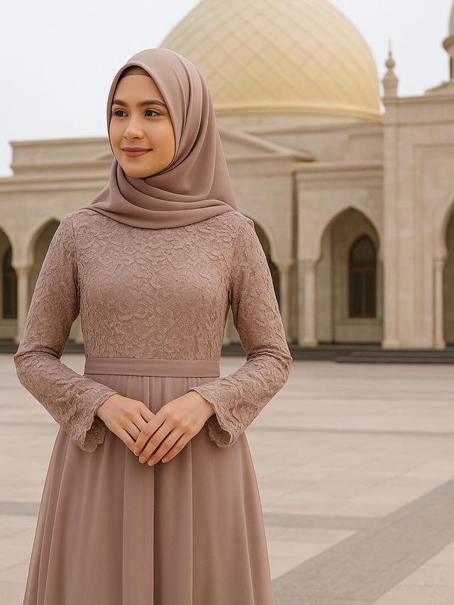 7 Model Dress Brokat Syari untuk Tunangan hingga Akad Nikah
