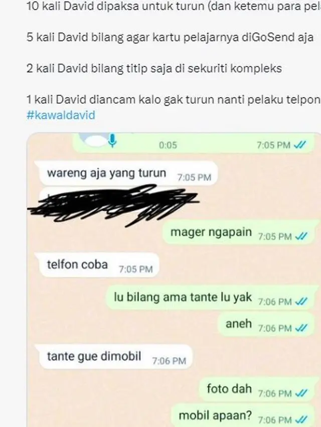 Viral Cuitan Diduga Isi Chat AG dan David, 10 Kali Menolak Diajak Bertemu - Lifestyle Liputan6.com