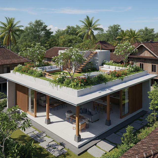 7 Inspirasi Rumah Atap Datar Model Pendopo di Desa, Tropis dan Asri