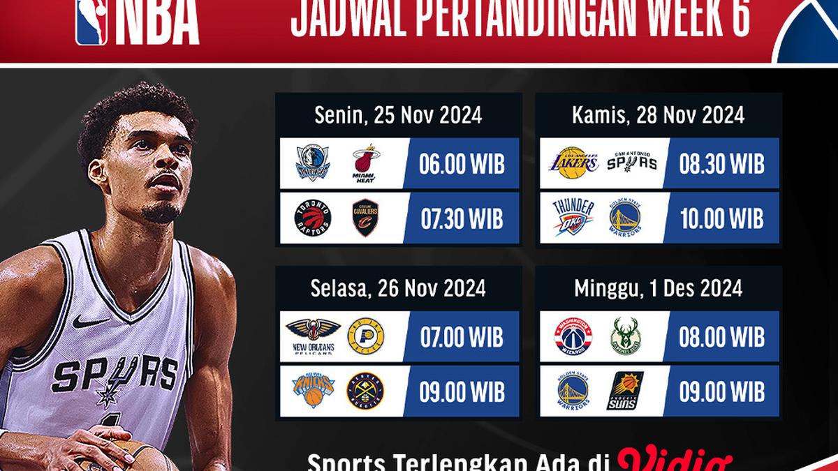 Live Streaming Pertandingan NBA Season 2024/25 Week 6 di Vidio Pekan Ini