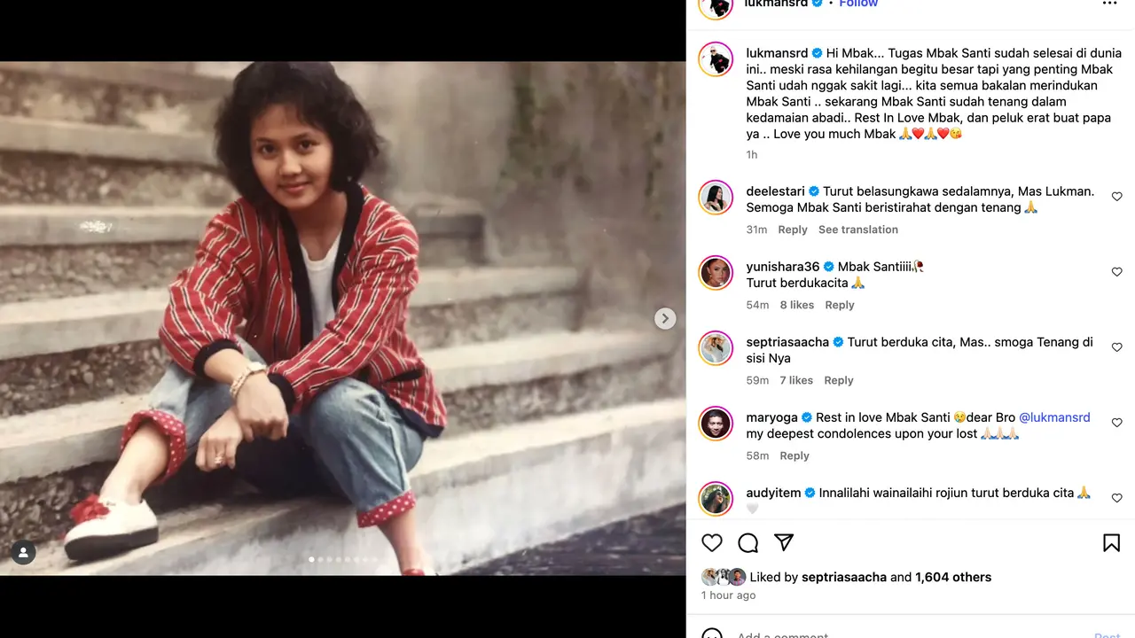 Pesan Haru Lukman Sardi Saat Santi Sardi Meninggal Dunia: Mbak Sudah Tenang dalam Kedamaian ...