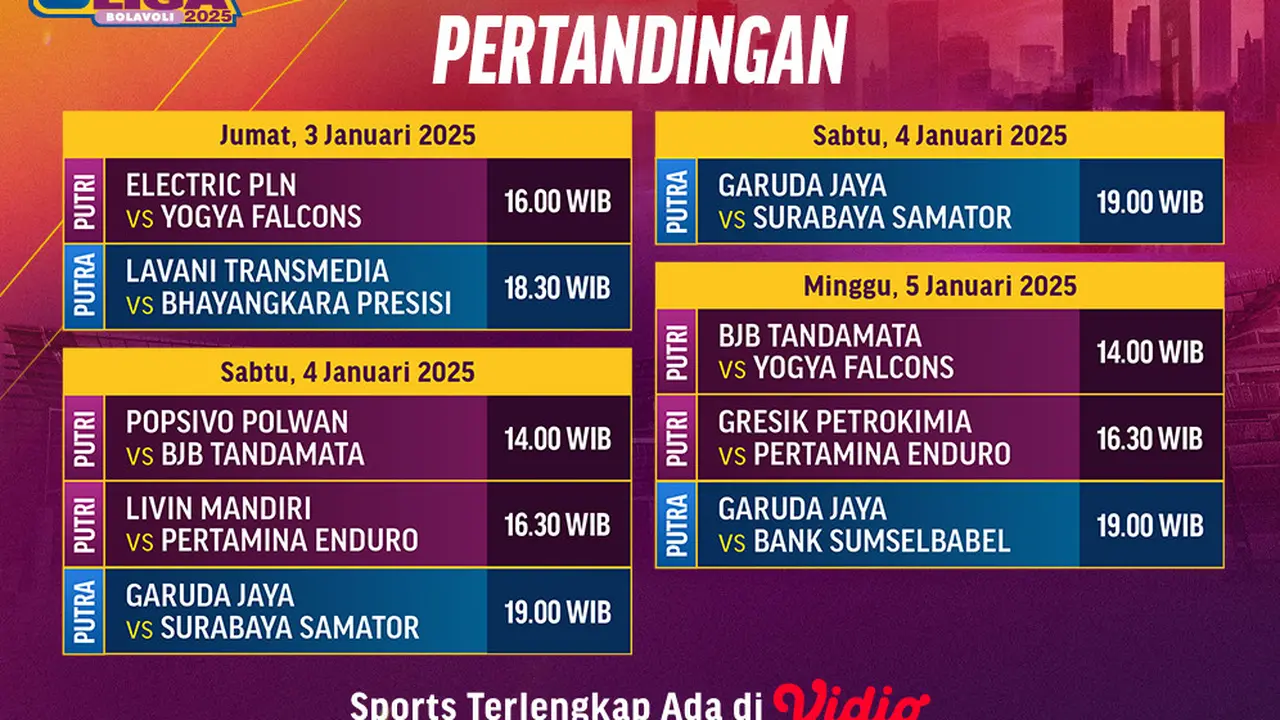 Jadwal dan Link Live Streaming Proliga 2025 Matchweek 1 di Vidio - On Off Liputan6.com