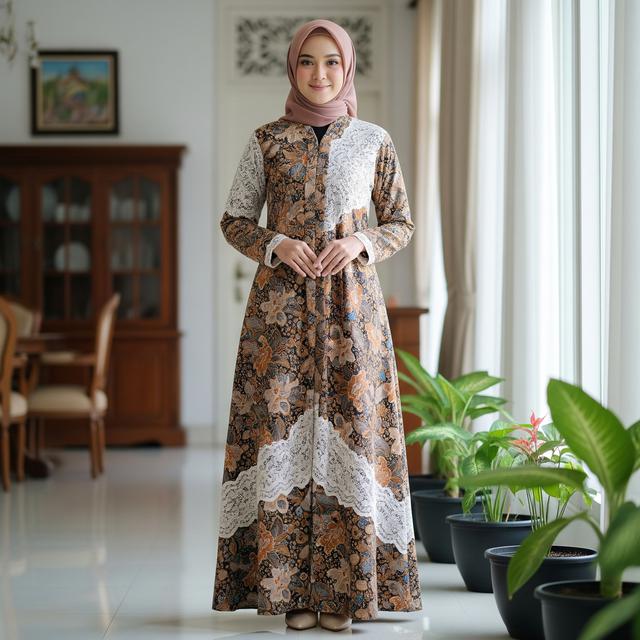 9 Model Gamis Batik Brokat Desain Rapi dan Tidak Ramai, Anggun Tanpa ...