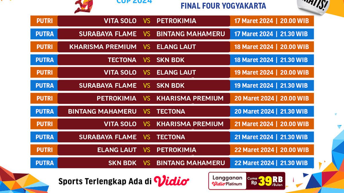 Jadwal dan Link Streaming Final Four Nusantara Cup 2024, 17-22 Maret di Vidio - Bola Liputan6.com