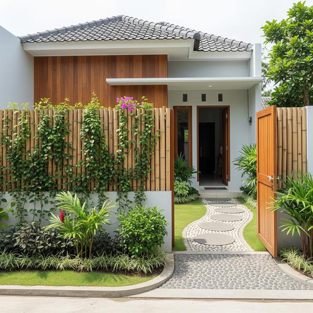 9 Ide Pagar Bambu dengan Taman dan Jalan Setapak Batu Alam, Estetika ...