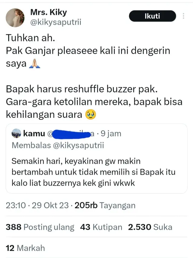 3 Kali Kiky Saputri Minta Ganjar Pranowo Reshuffle Buzzer: Pak, Please Kali Ini Dengerin Saya ...