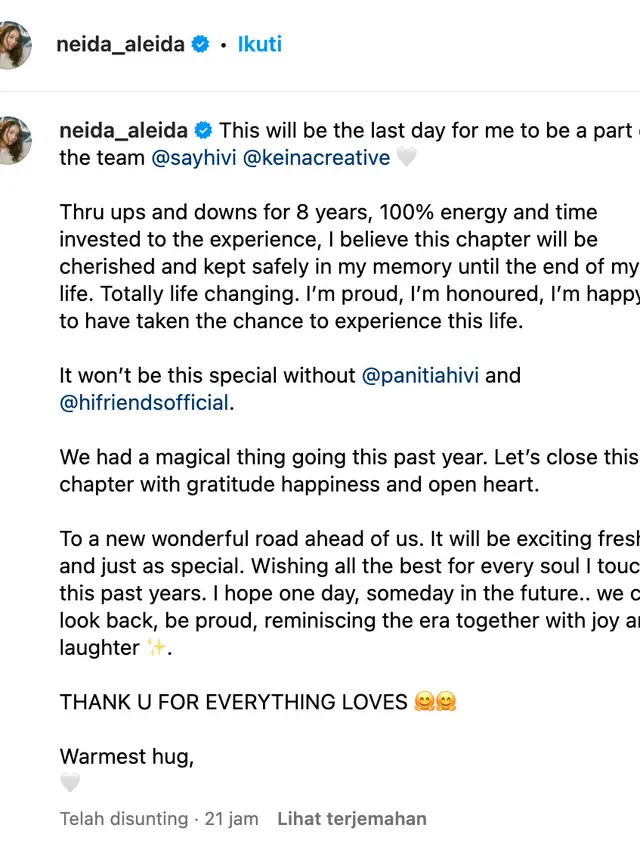 Hivi Resmi Lepas Vokalis Neida Aleida Usai 8 Tahun Bersama, Lantun Doa ...