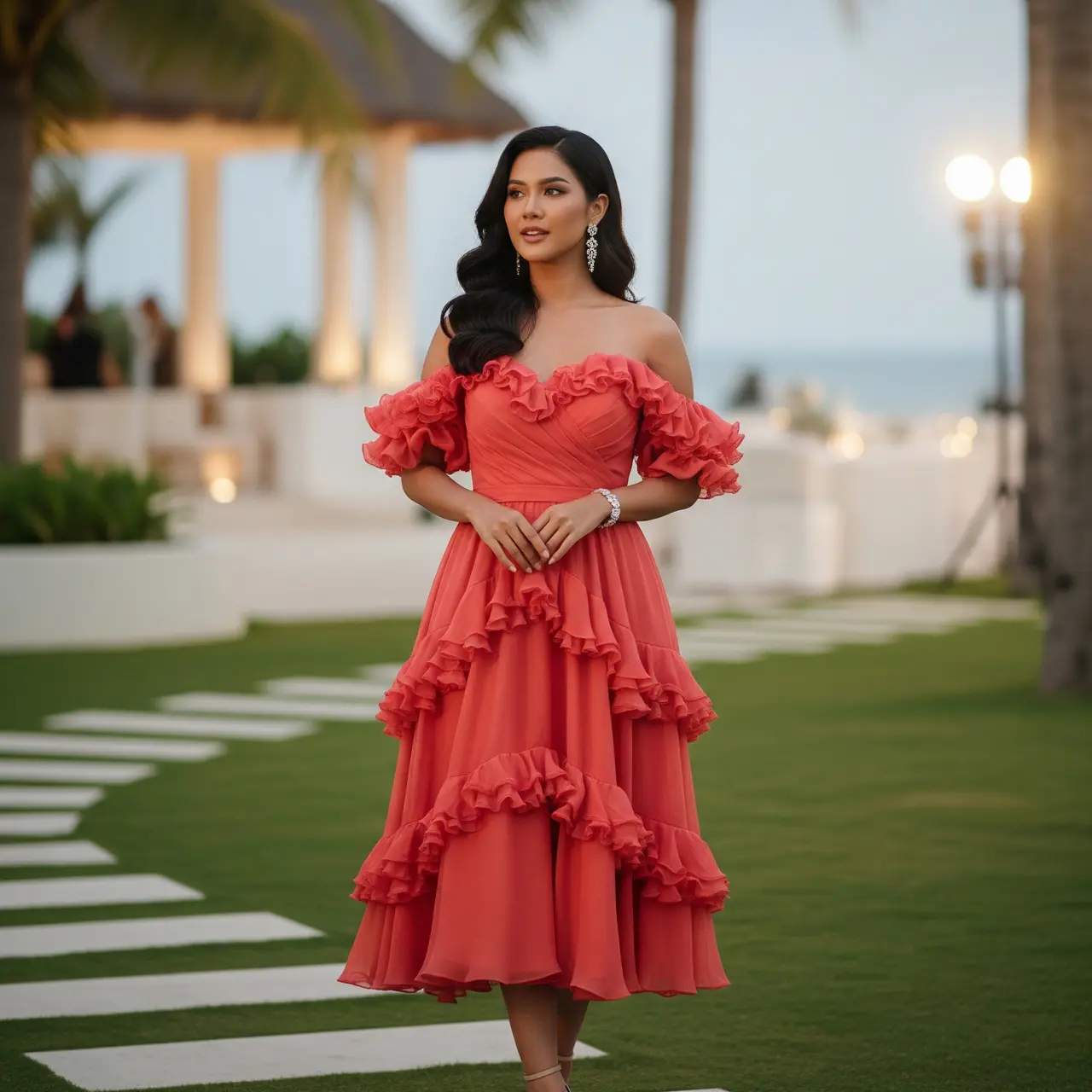 9 Model Gaun Pesta Off-Shoulder Midi, Busana Elegan untuk Berbagai ...