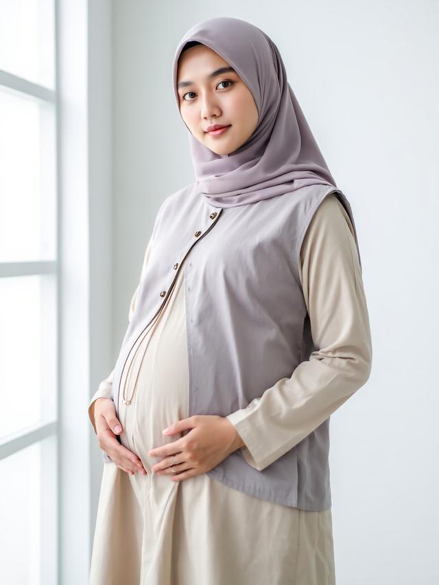 9 Model Gamis Ibu Hamil Kombinasi Polos Nyaman, Bikin Tampil Modis Seharian
