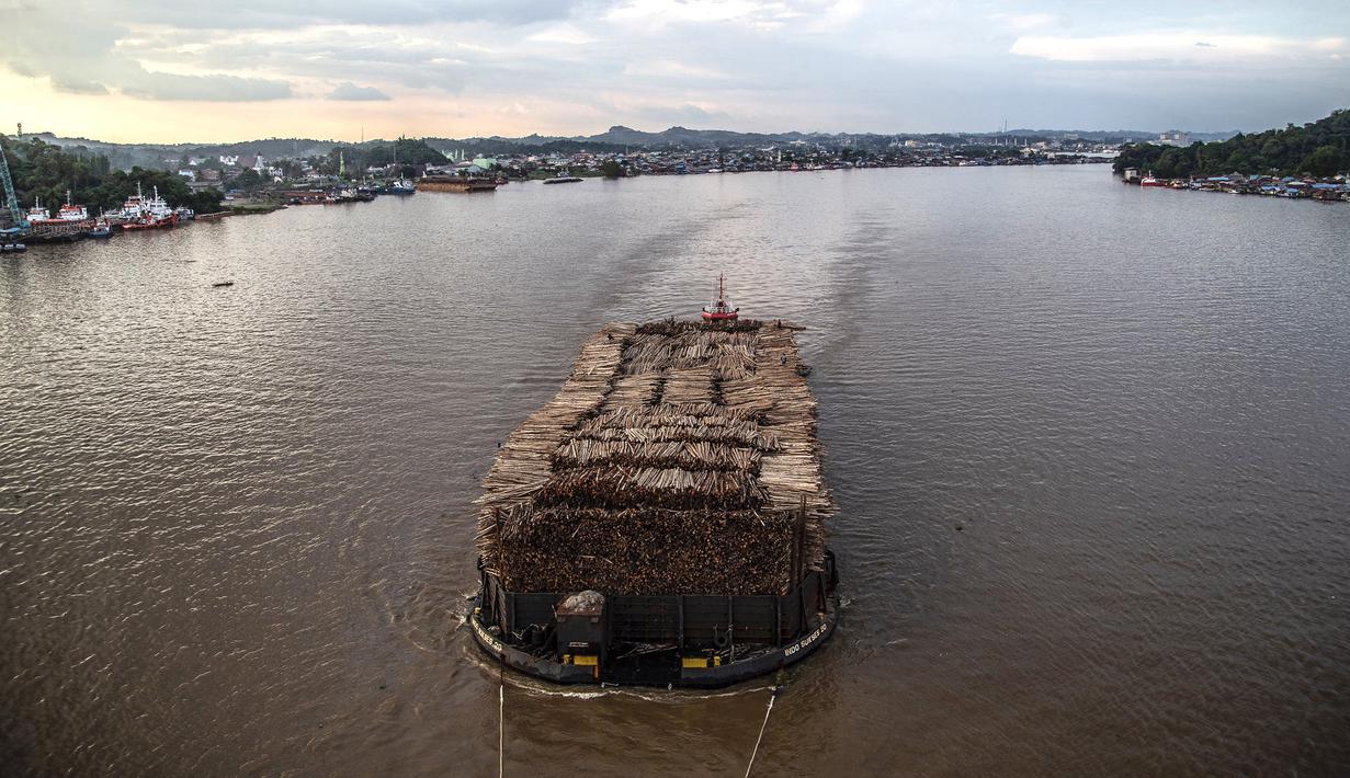 FOTO: Potret Kapal Tongkang Pengangkut Kayu Gelondongan di Sungai ...