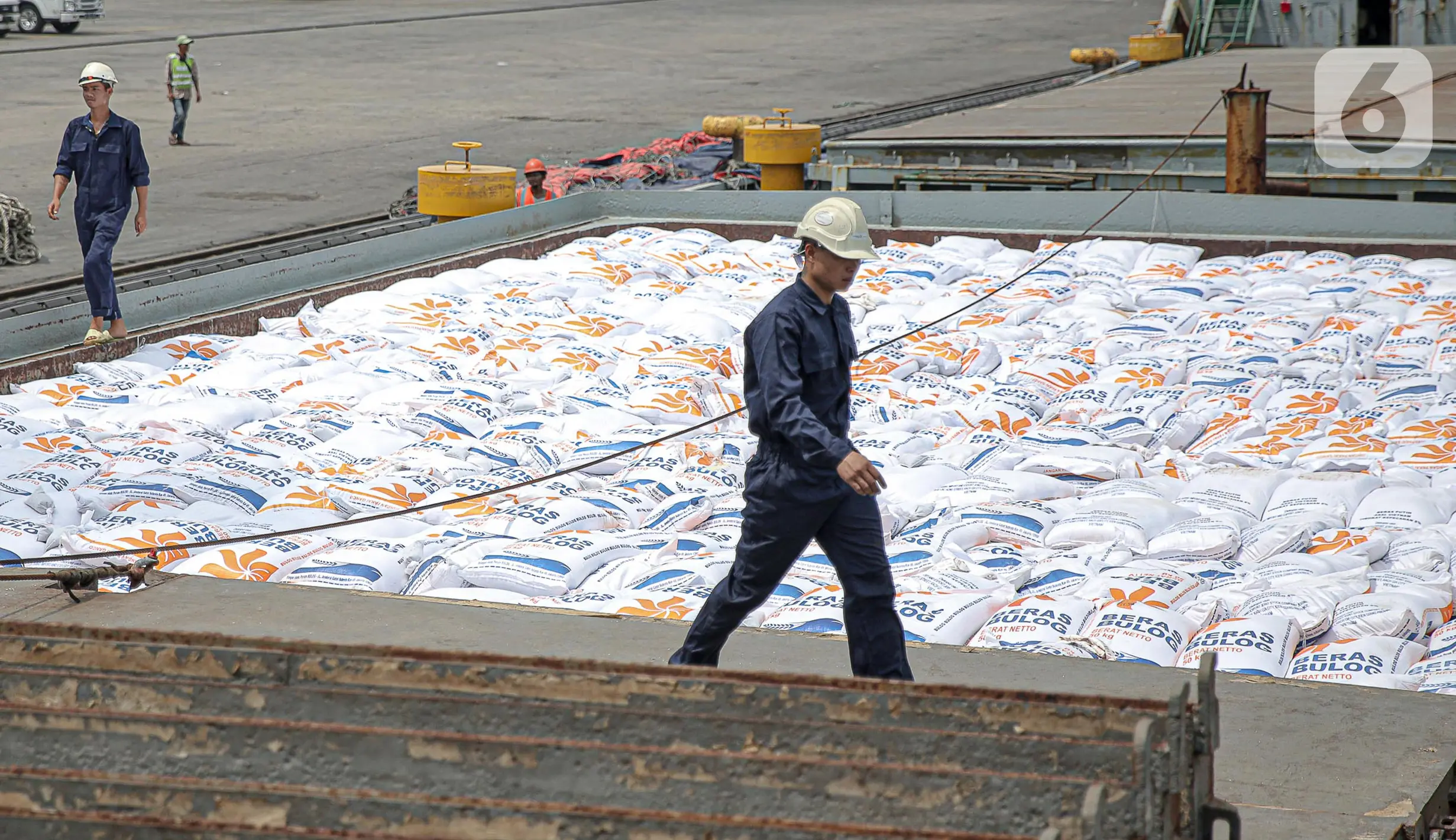 5000 Ton Beras Impor Asal Vietnam Tiba di Pelabuhan Tanjung Priok ...