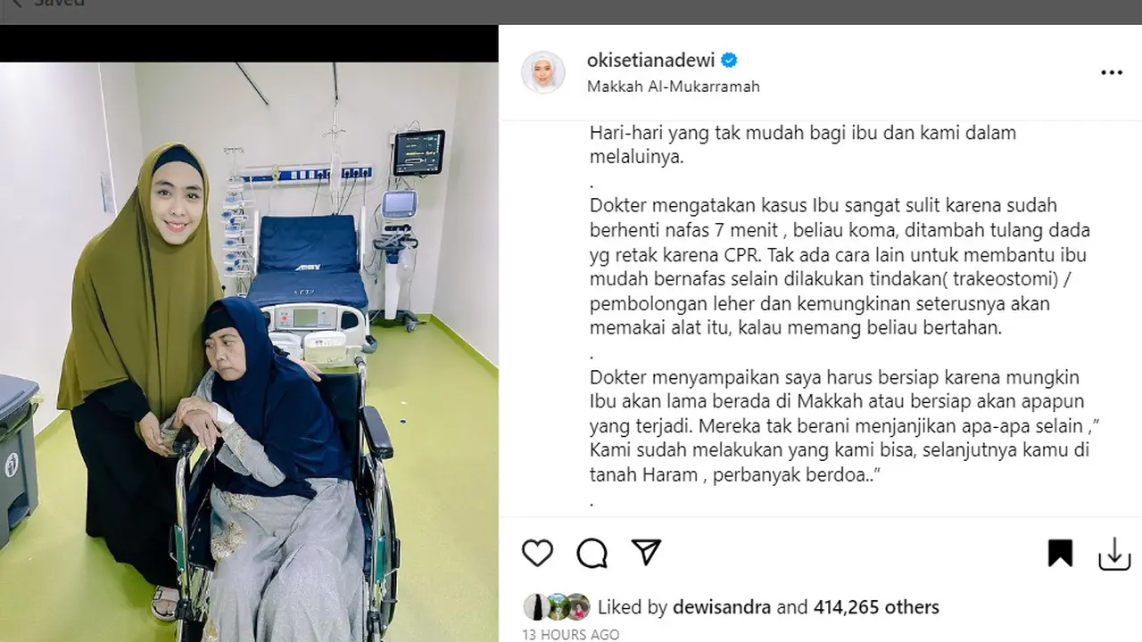 Ibunda Oki Setiana Dewi dan Ria Ricis Dirawat di ICU di Mekah Selama 11 Hari dan Sempat Alami ...