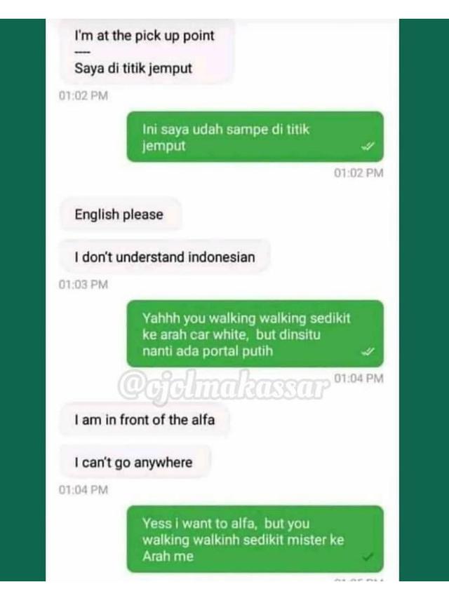 6 Chat Lucu Driver Ojek Online Berbahasa Inggris Ini Bikin Ketawa Geli ...