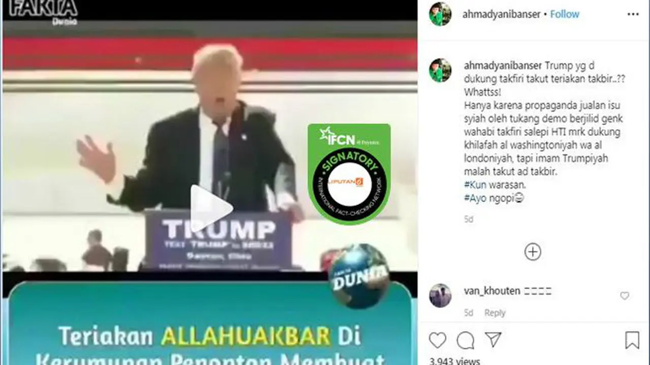 Cek Fakta: Donald Trump Kaget dan Takut Dengar Takbir, Benarkah? - Cek Fakta Liputan6.com