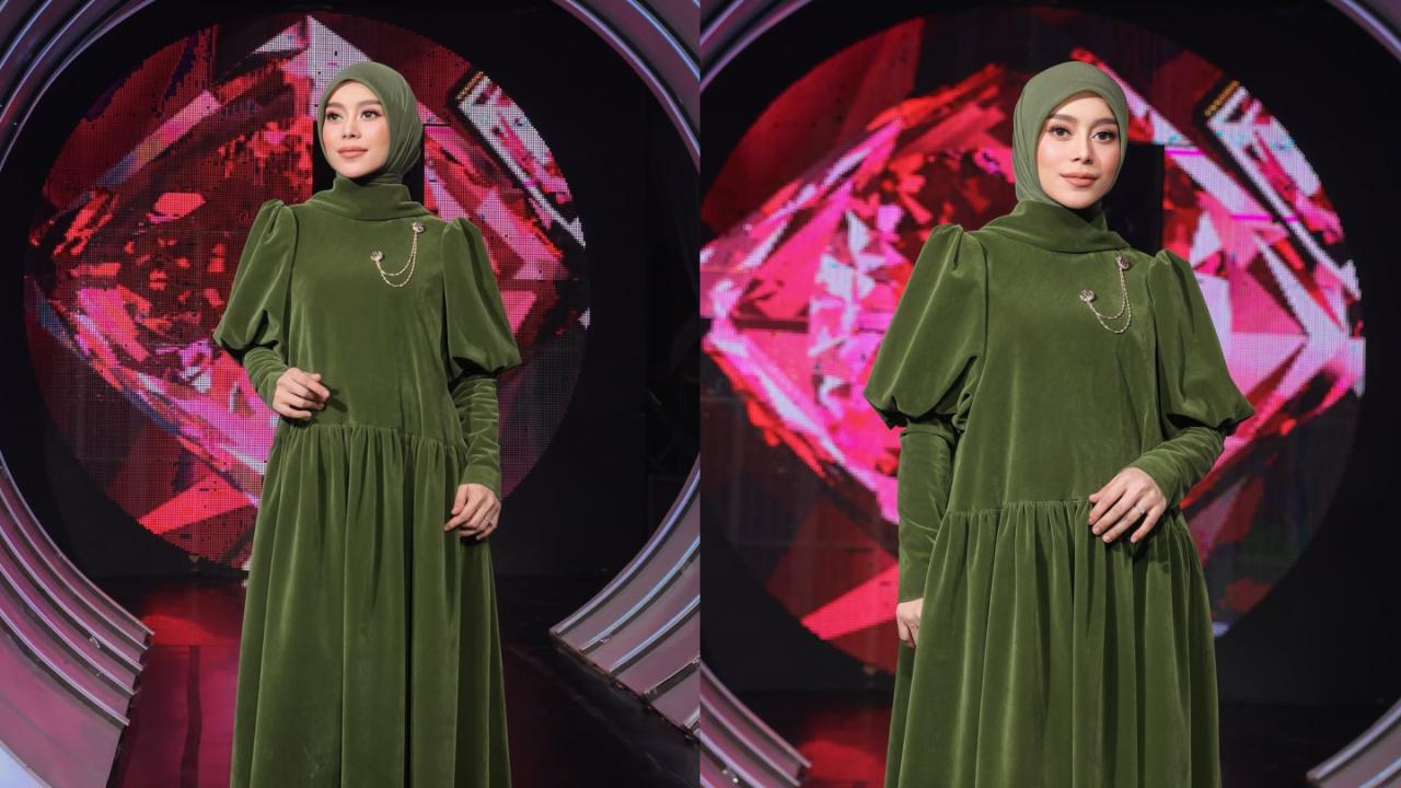 Potret Lesti Kejora dengan Gamis Velvet Olive Lengan Puff, Tampil Mewah ...