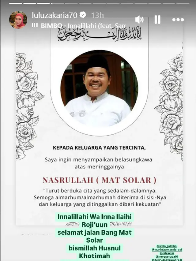 6 Ucapan Duka Pemain Tukang Bubur Naik Haji Atas Wafatnya Mat Solar ...