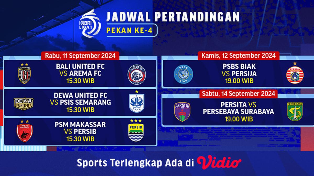 Jadwal Siaran Langsung BRI Liga 1 Matchweek 4 di Vidio, 11 - 14 September 2024 - Indonesia Bola.com