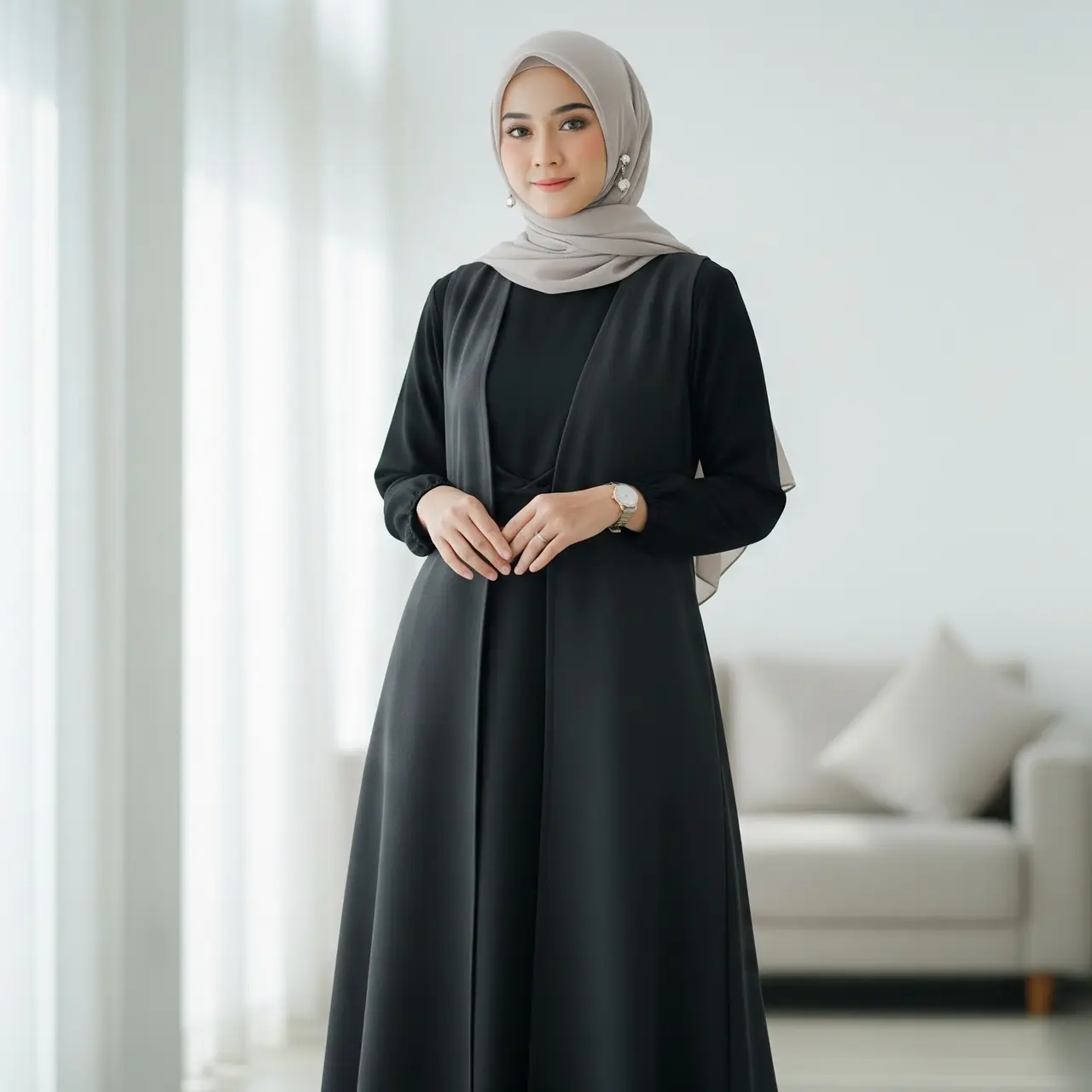 8 Model Gamis Kombinasi Rompi yang Beri Kesan Tubuh Lebih Tinggi ...