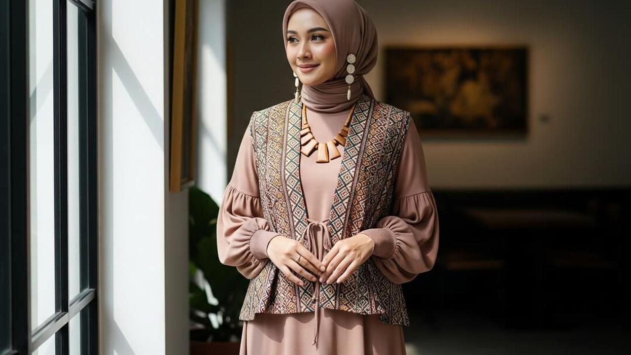 7 Model Gamis Kombinasi Vest Etnik Tren 2025, Tampil Elegan dan Kekinian