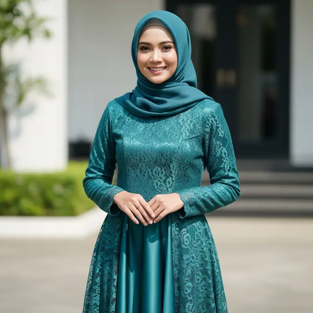 9 Model Gamis Brokat Kombinasi Satin untuk Remaja, Anggun di Berbagai Acara - Hot Liputan6.com