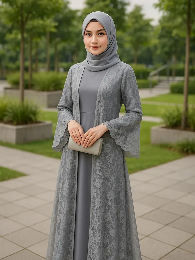 7 Kombinasi Polos dan Outer Brokat untuk Gamis, Elegan dan Modis di ...