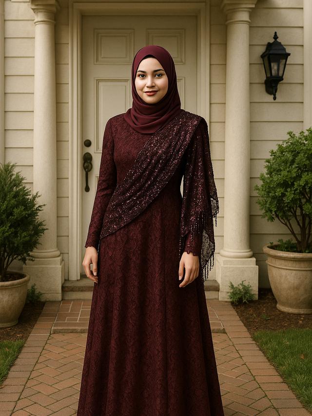 10 Model Gamis Brokat Selendang Bahu, Buat Penampilan Makin Anggun dan ...