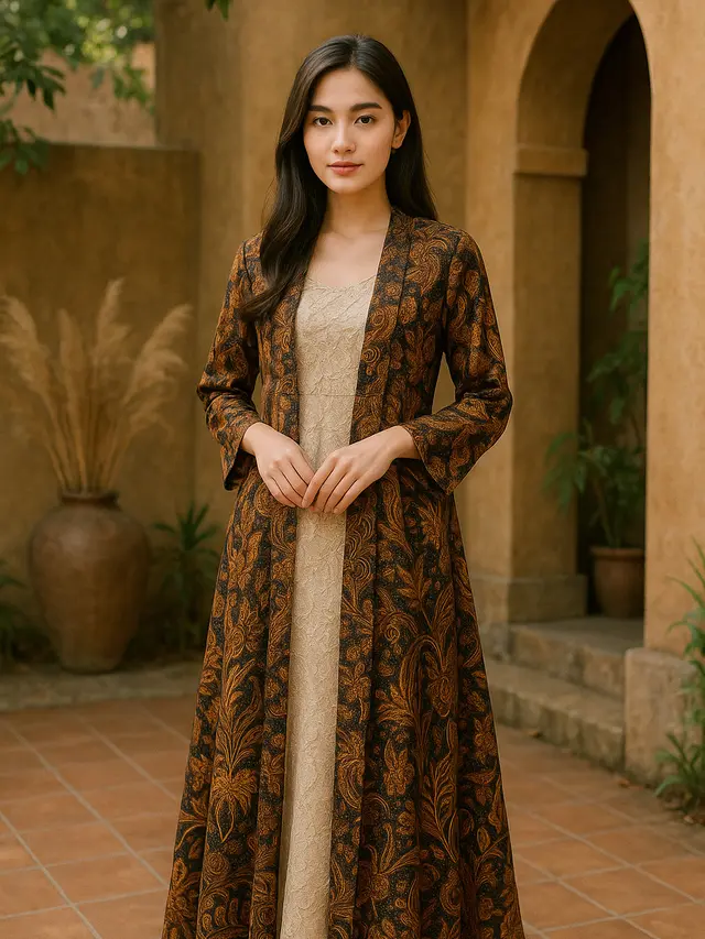 9 Model Long Dress Brokat Kombinasi Outer Batik Panjang Kekinian 2025 ...
