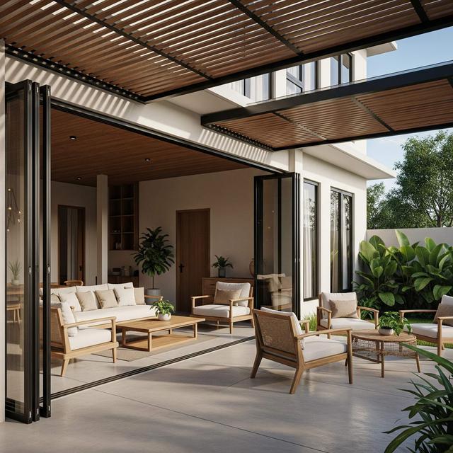 7 Inspirasi Desain Teras Menyatu Ruang Tamu Semi Outdoor, Estetik, Cozy ...