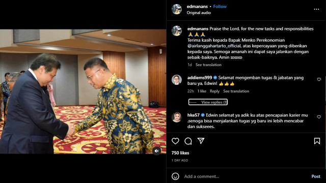 Edwin Manansang Eks Trio Libels Dilantik jadi Staf Ahli Menko Perekonomian