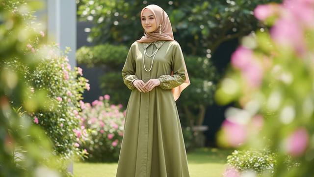 7 Model Gamis Warna Olive Green untuk Lebaran 2026, Tampil Elegan Saat ...