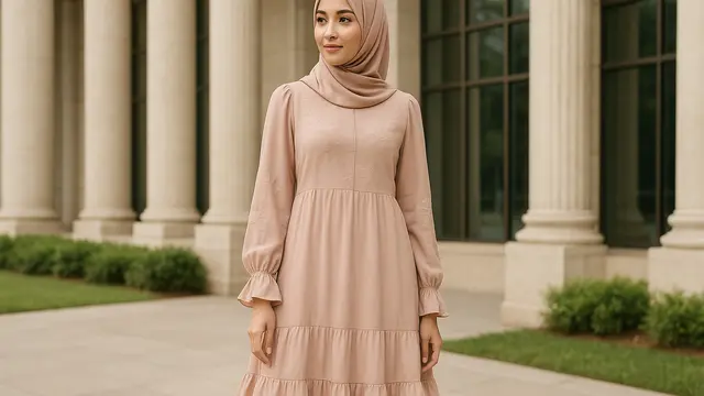 7 Pilihan Gamis Ruffle Layer Kekinian 2025, Tampil Lebih Stylish - Hot ...