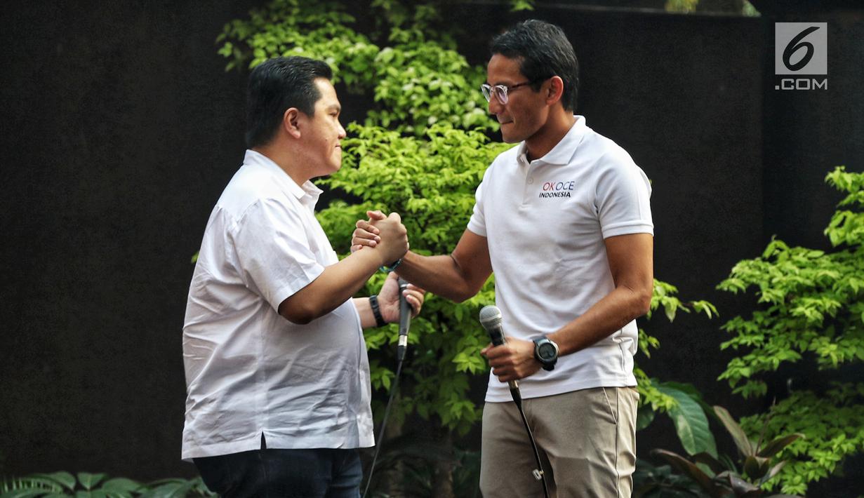 FOTO: Sandiaga Uno - Erick Thohir Tampil Akrab di Acara Milenial - Foto Liputan6.com