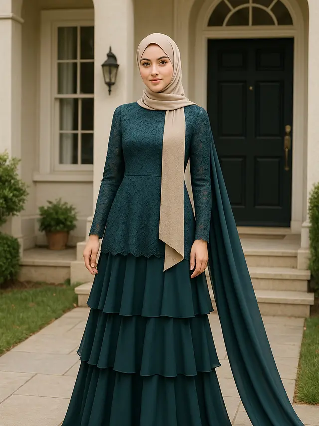 10 Model Gamis Brokat Selendang Bahu, Buat Penampilan Makin Anggun dan ...